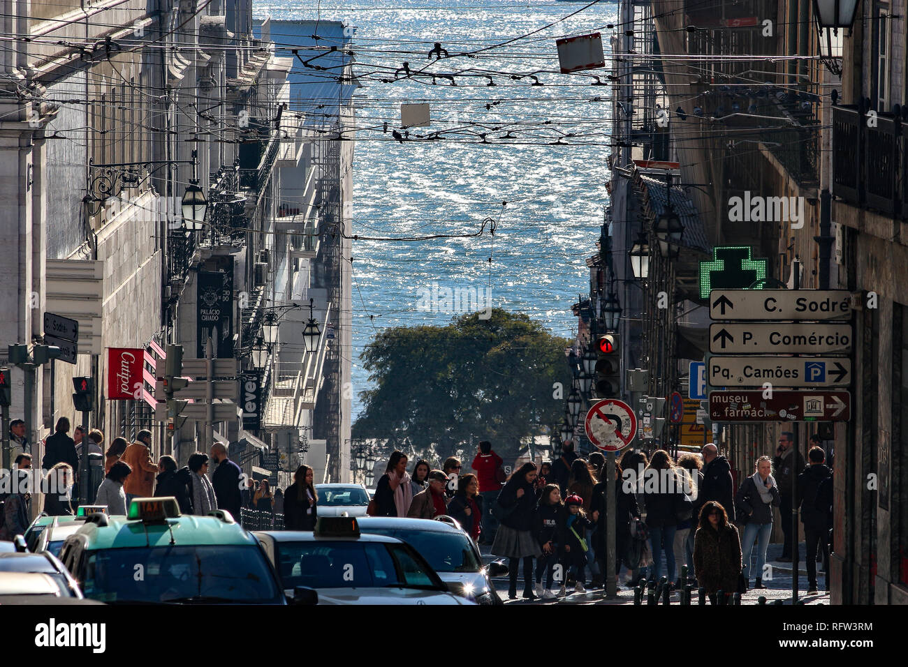 Traffic in downtown Lisbon, cars and people, Portugal Stock Photo - Alamy