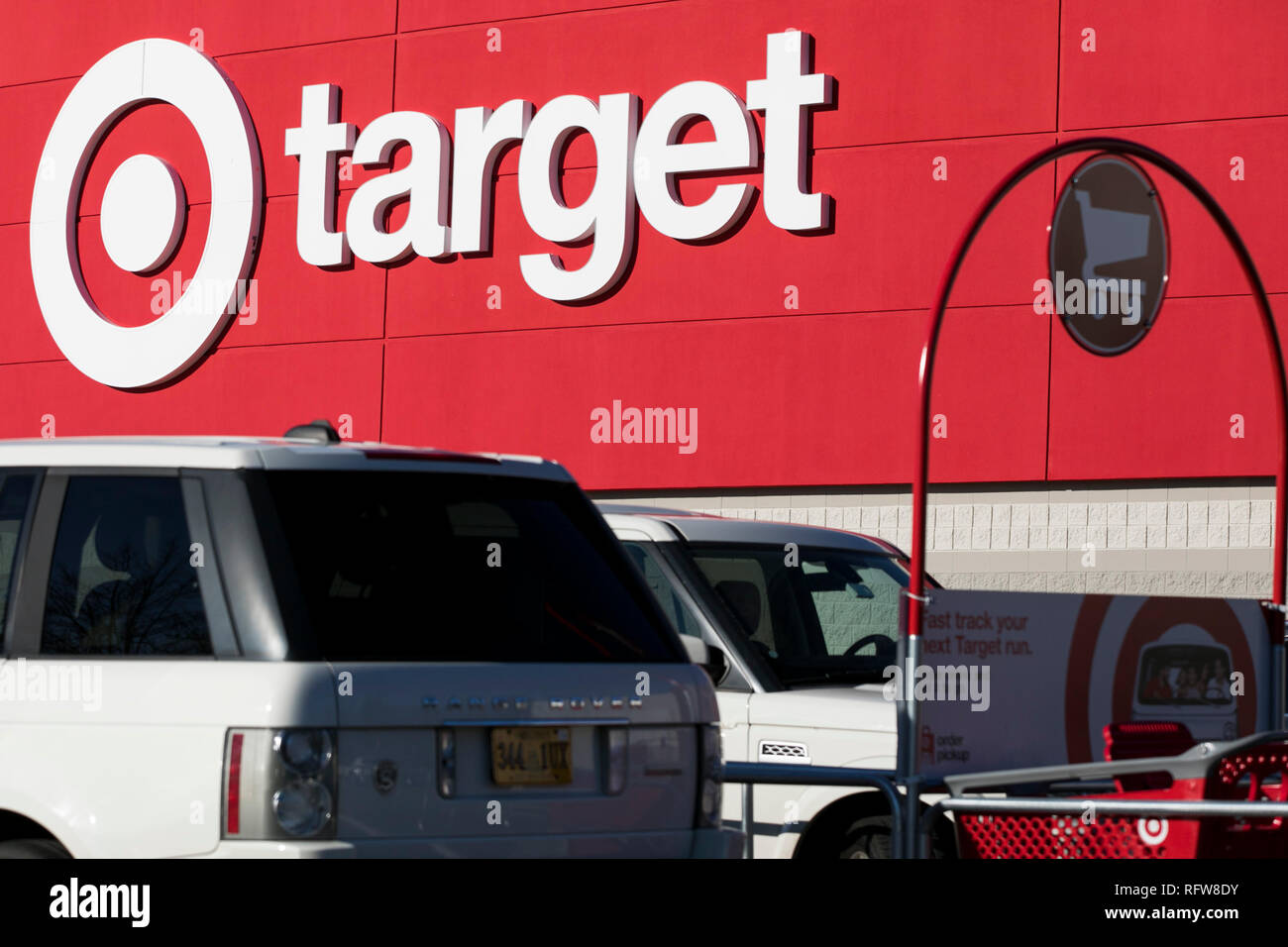 A logo sign outside of a Target retail store location in Woodbridge ...