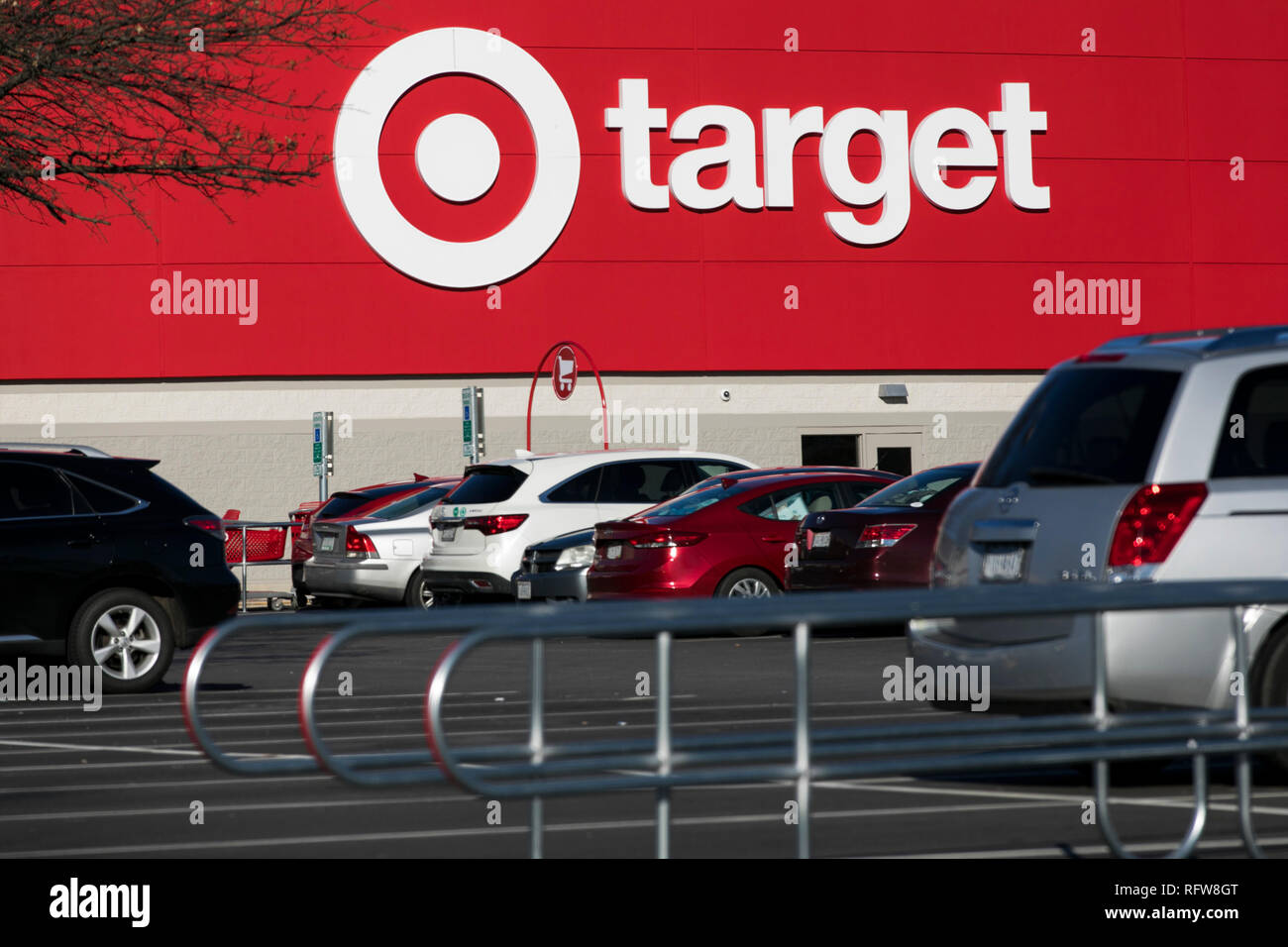 A logo sign outside of a Target retail store location in Woodbridge ...