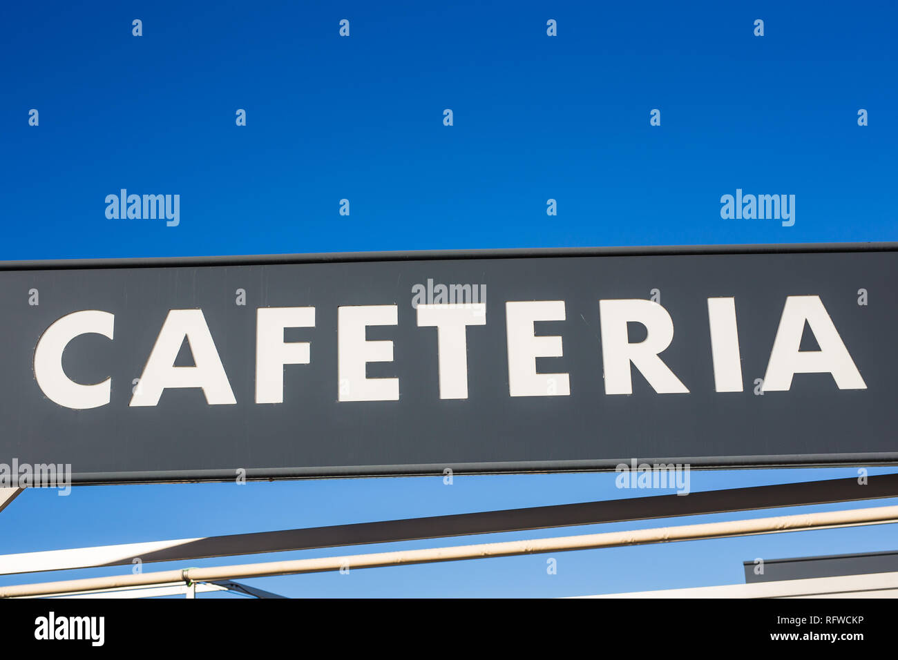 Sign of a cafeteria on the blue sky background Stock Photo - Alamy