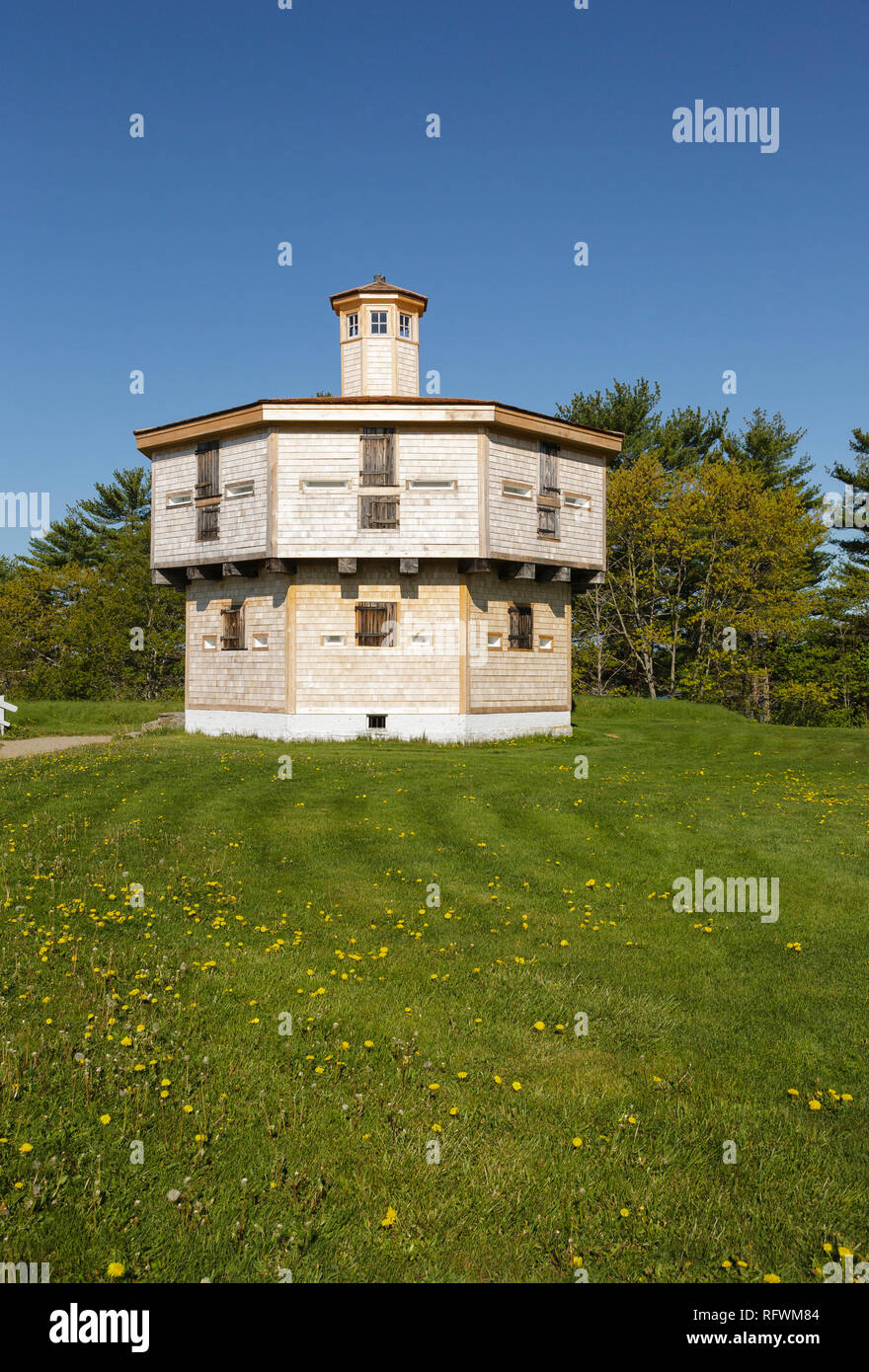 Octagonal blockhouse at Fort Edgecomb in Edgecomb, Maine USA. This fort ...