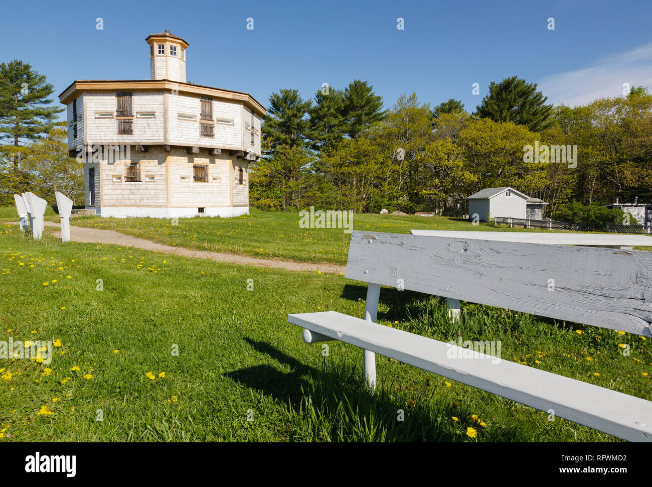 Octagonal blockhouse at Fort Edgecomb in Edgecomb, Maine USA. This fort ...