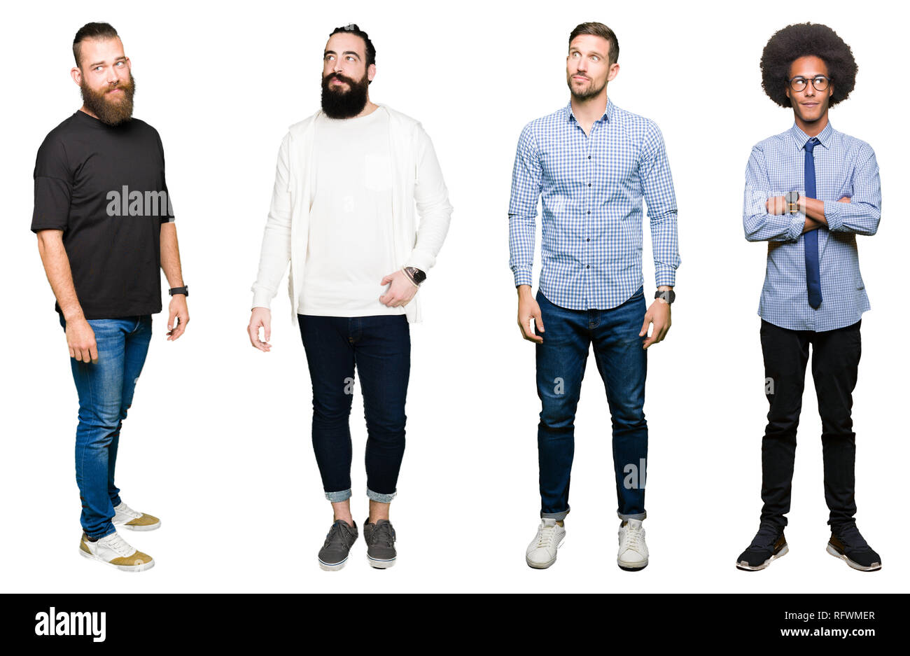 Collage of group of young men over white isolated background smiling ...