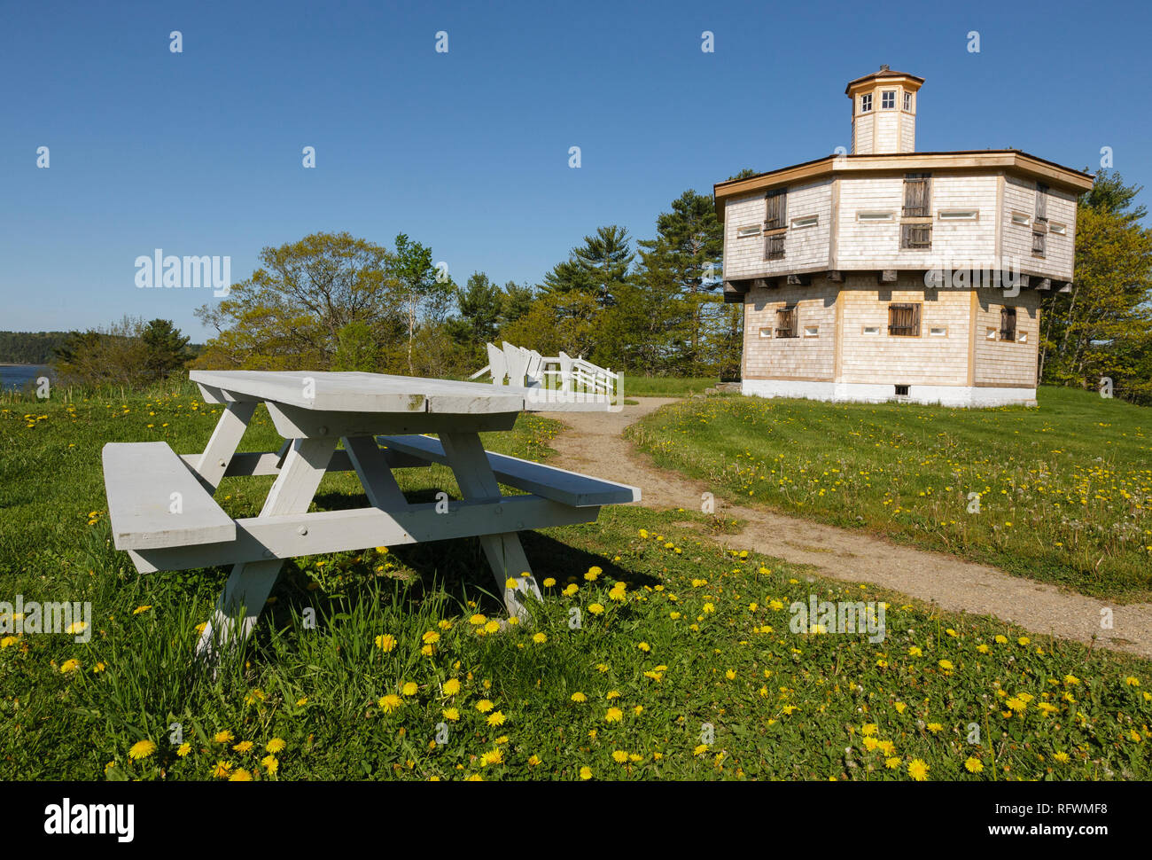 Octagonal blockhouse at Fort Edgecomb in Edgecomb, Maine USA. This fort ...