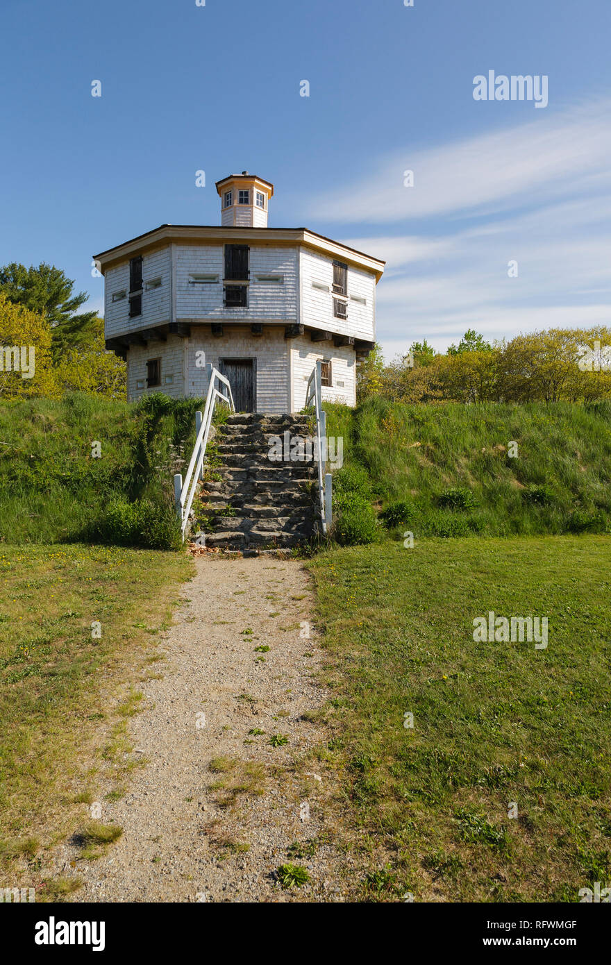 Octagonal blockhouse at Fort Edgecomb in Edgecomb, Maine USA. This fort ...