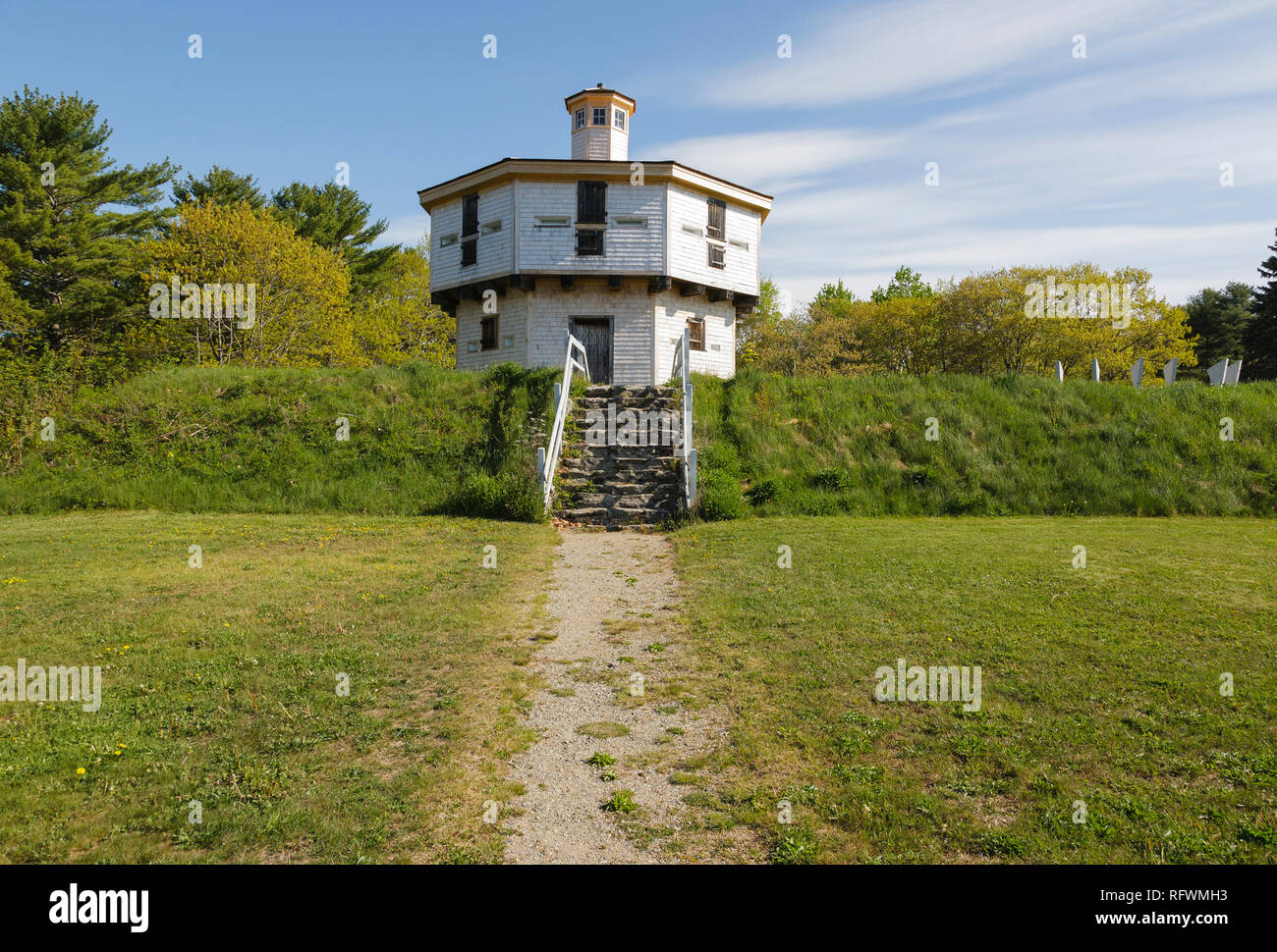 Octagonal blockhouse at Fort Edgecomb in Edgecomb, Maine USA. This fort ...