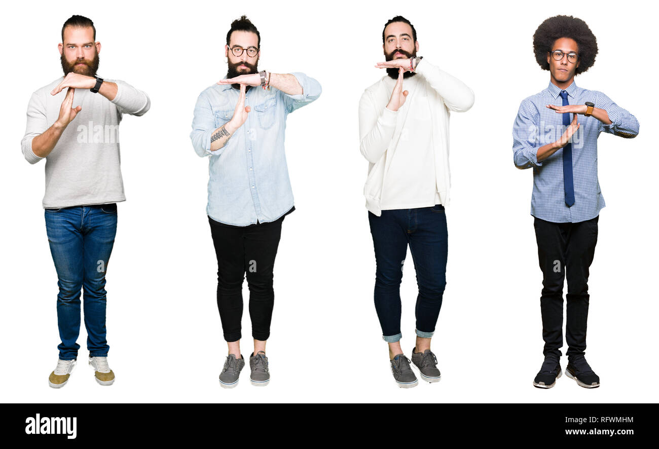 Collage of group of young men over white isolated background Doing time ...
