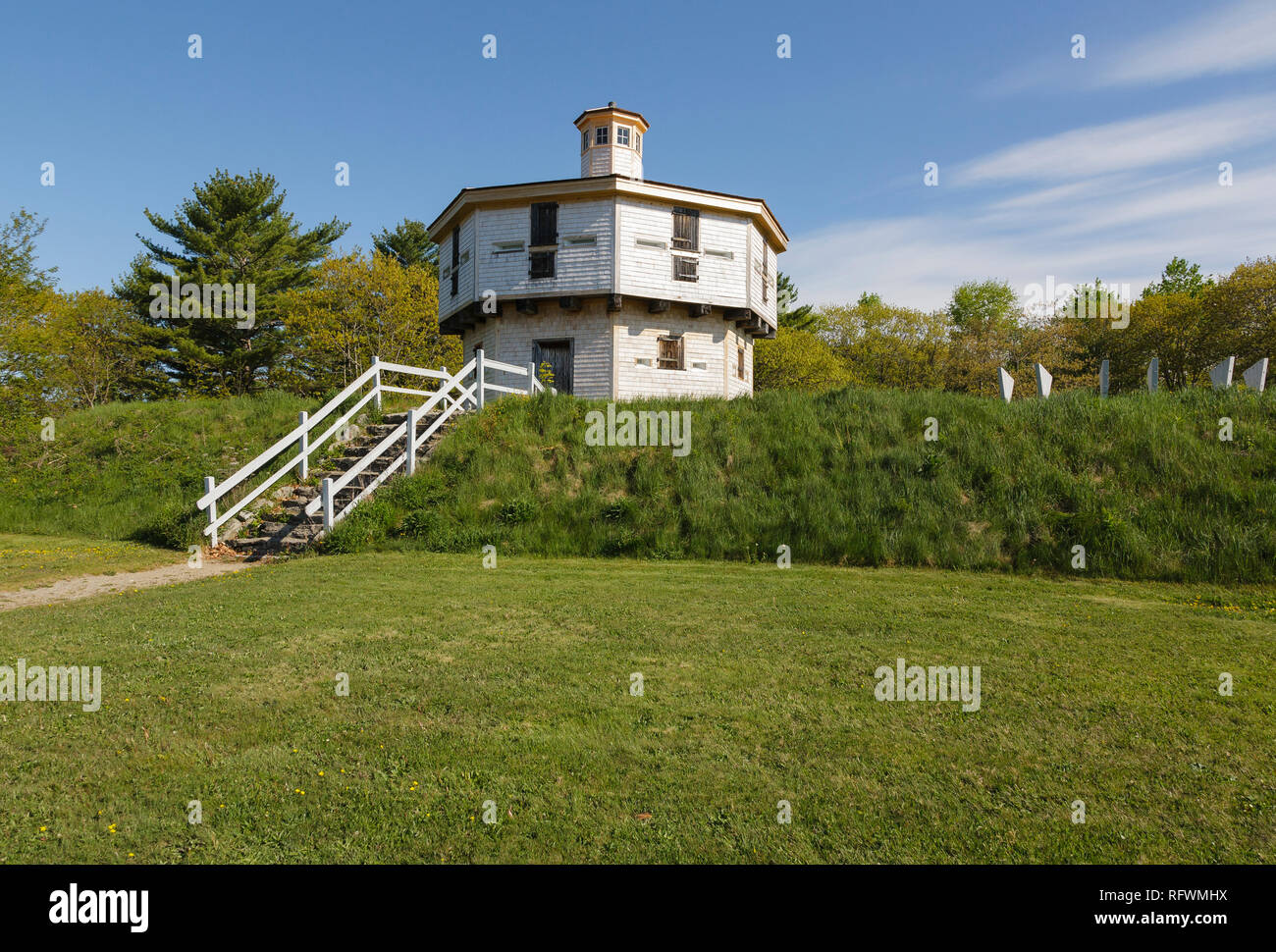 Octagonal blockhouse at Fort Edgecomb in Edgecomb, Maine USA. This fort ...