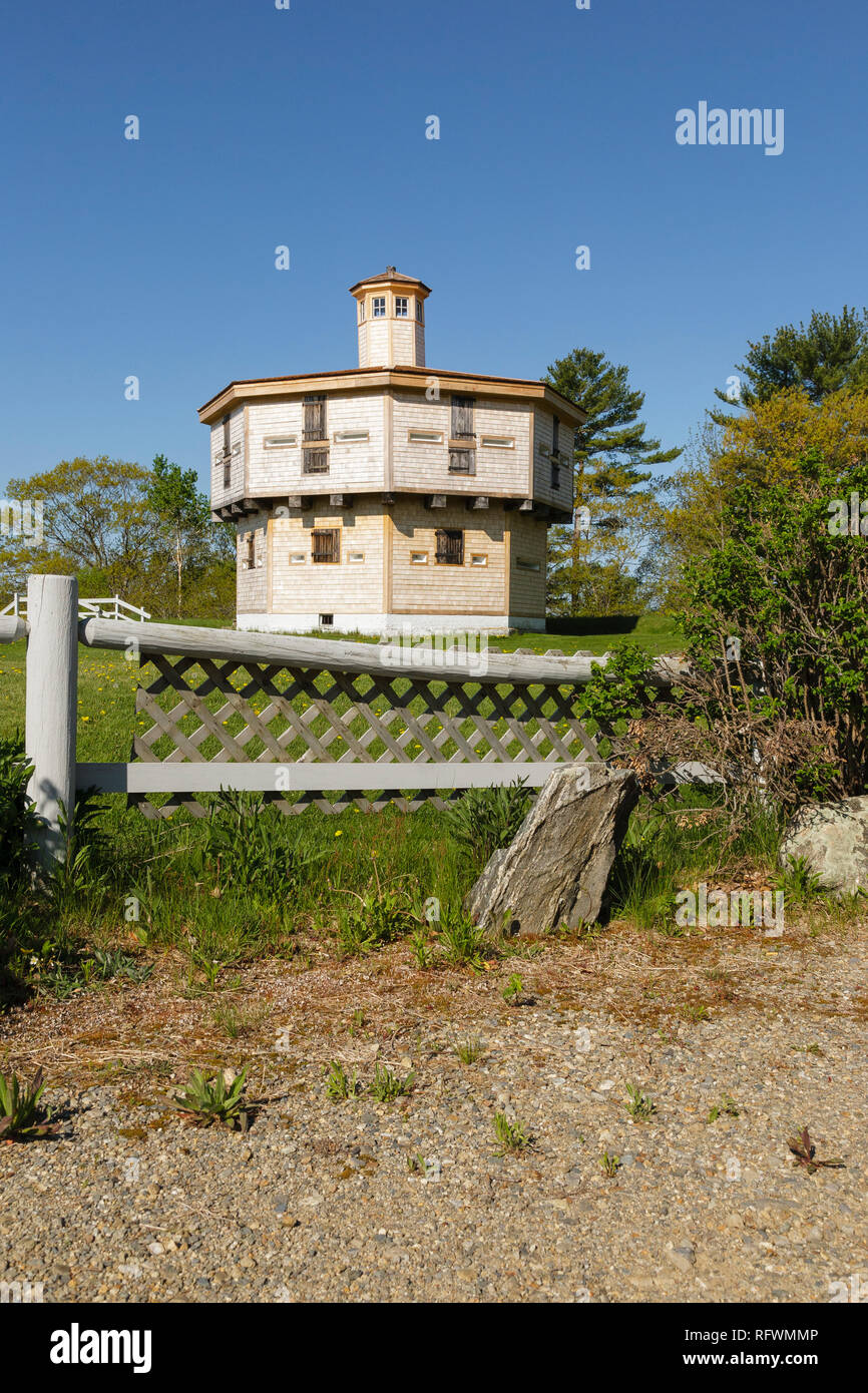 Octagonal blockhouse at Fort Edgecomb in Edgecomb, Maine USA. This fort ...