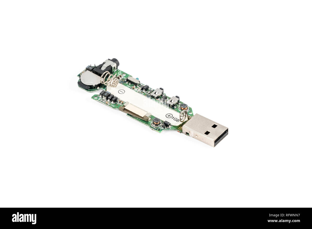 broken flash drive with battery connector isolated on white background ...