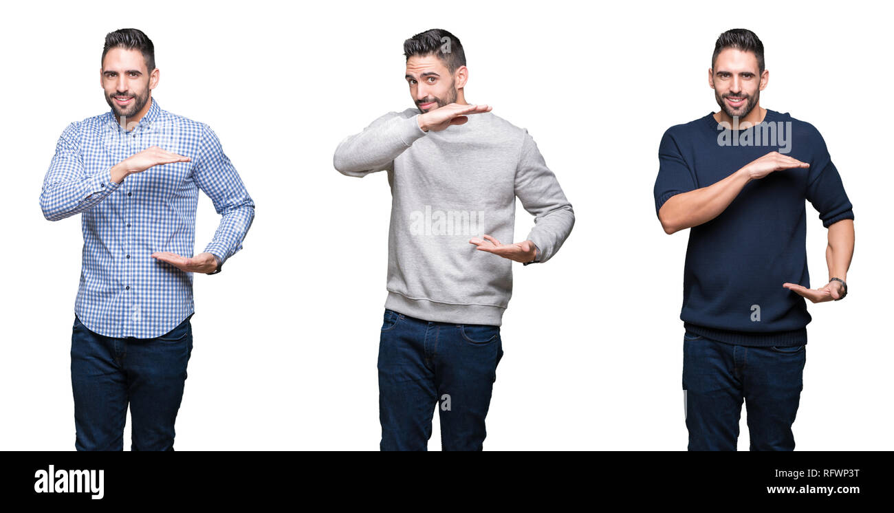 Collage of handsome business man over white isolated background ...