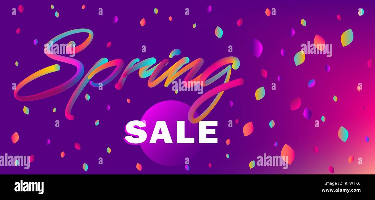 Violet poster for spring sales and shopping, trendy gradient vector ...