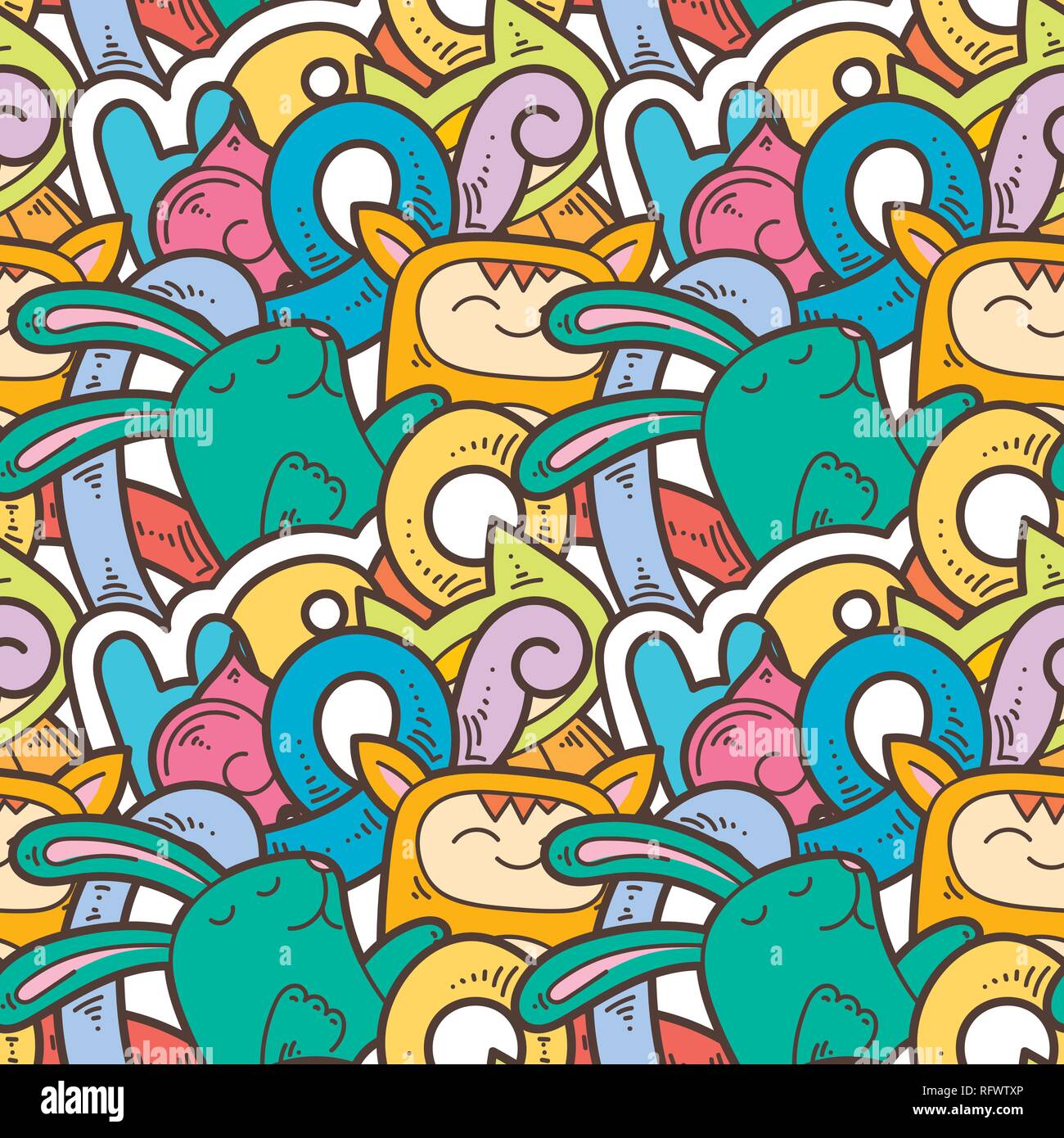 Seamless vector pattern with cute cartoon monsters and beasts. Nice for ...
