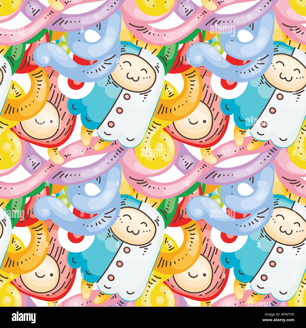 Seamless vector pattern with cute cartoon monsters and beasts. Nice for ...
