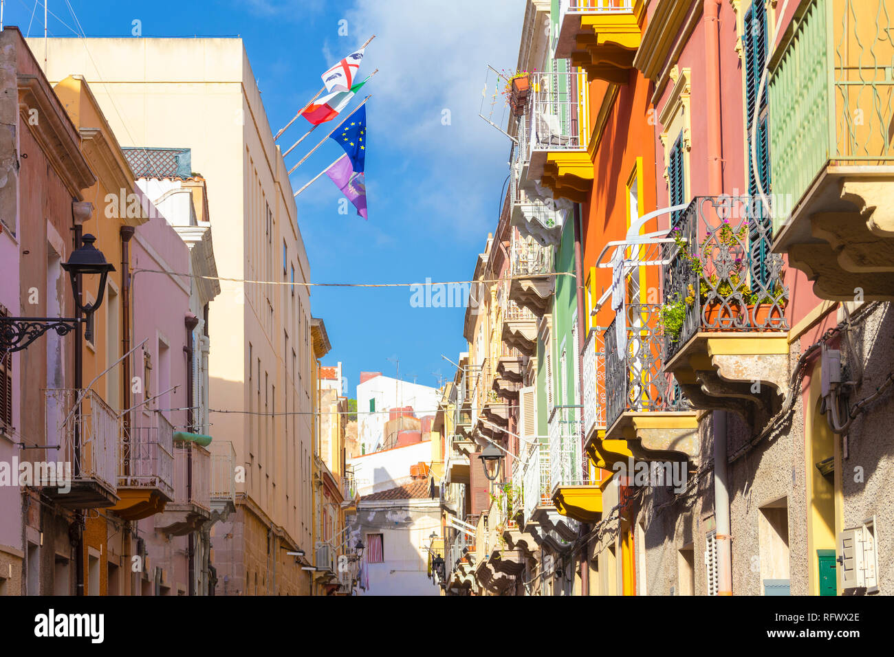 Colorful houses of Carloforte, San Pietro Island, Sud Sardegna province ...