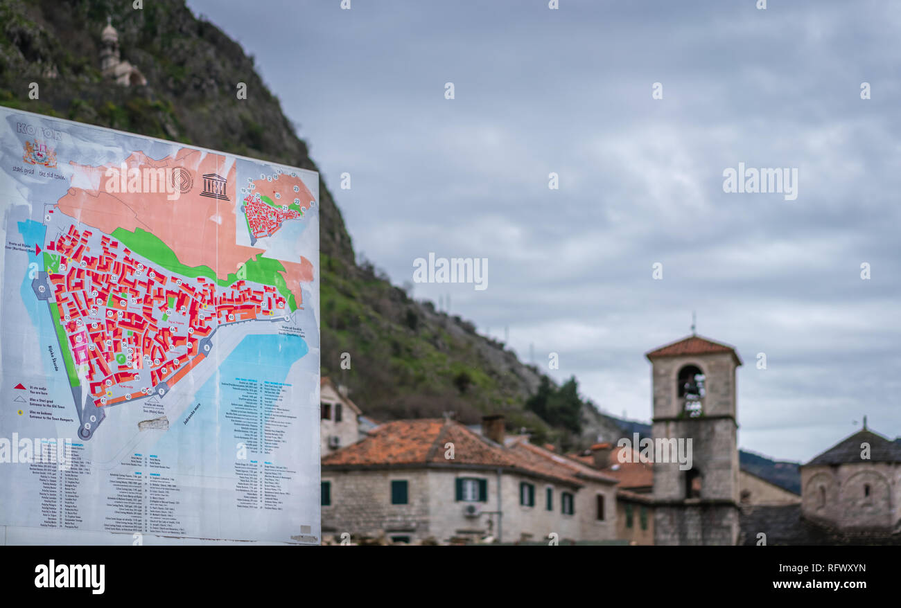 Kotor, Montenegro - April 2018 : Map of Kotor Old Town with St ...