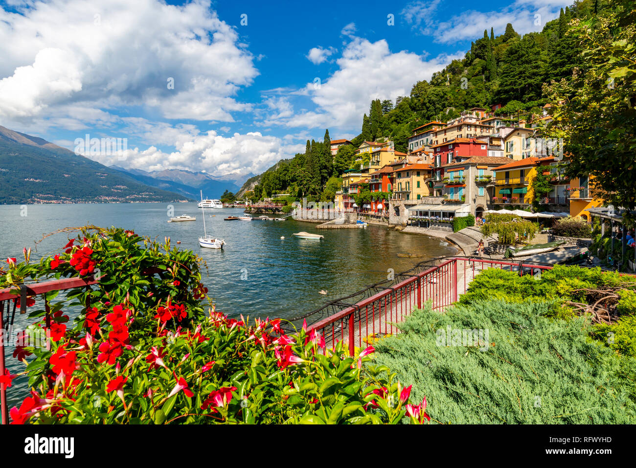 View of Lake Como and village of Vezio, Province of Como, Lake Como ...