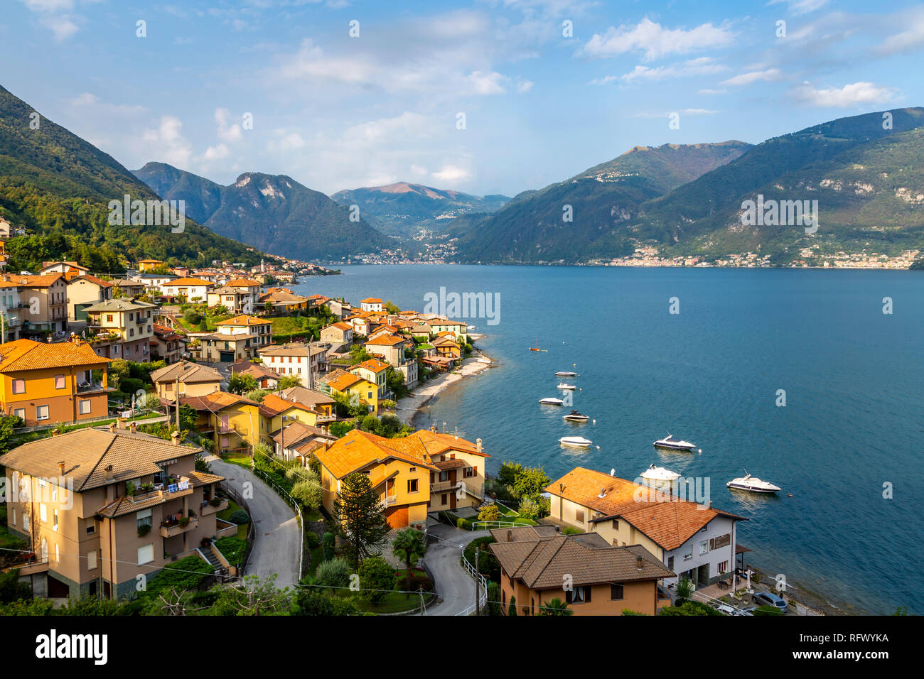 View of Lake Como village of Lezzeno, Province of Como, Lake Como ...