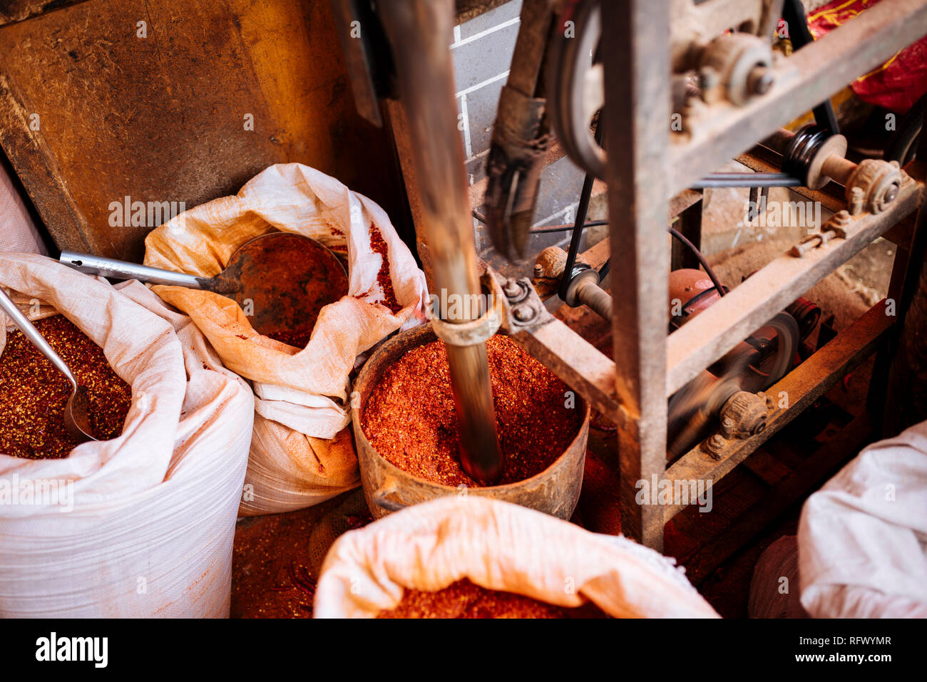Chilli powder, Zhongyi Market, Lijiang, Yunnan Province, China, Asia ...