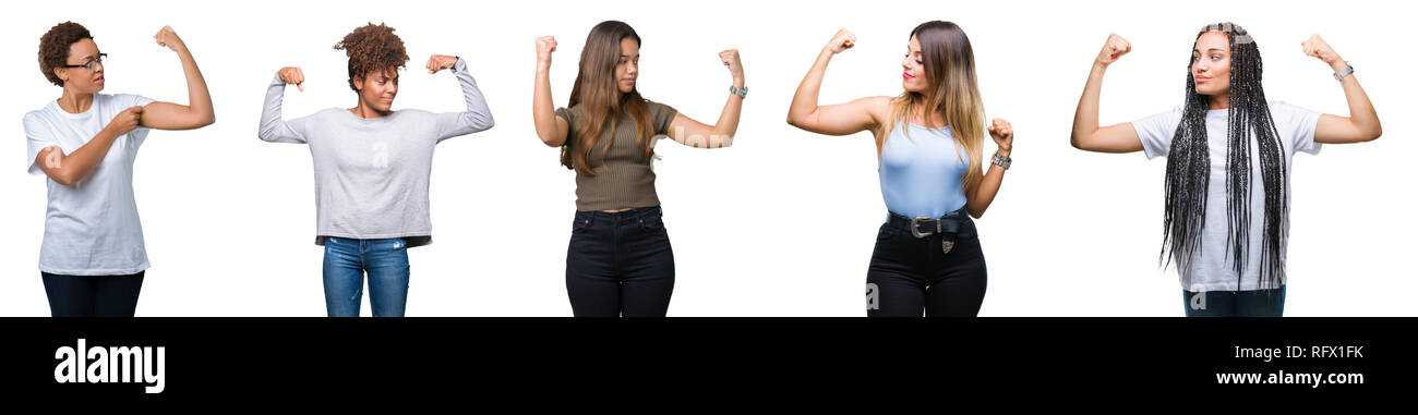 Collage of group of young women over isolated background showing arms ...