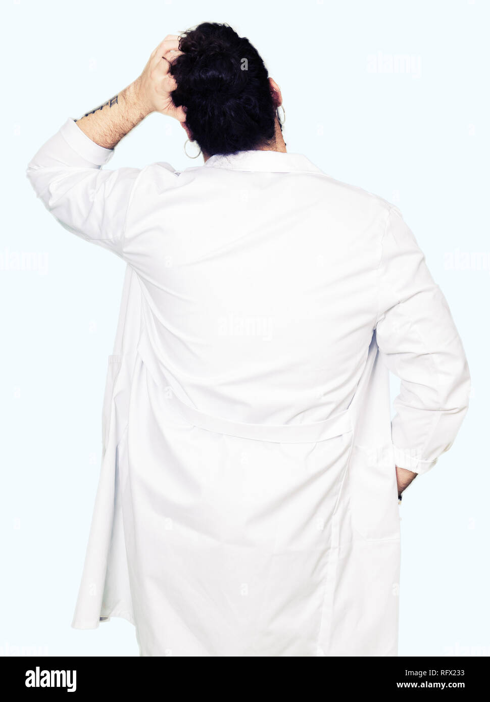 Doctor with long hair wearing medical coat and stethoscope Backwards ...