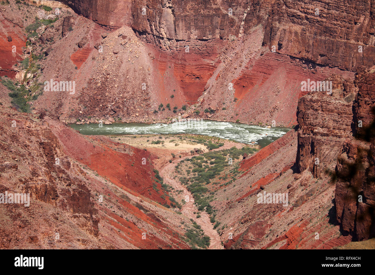 The Colorado River running through the Grand Canyon seen from the South ...