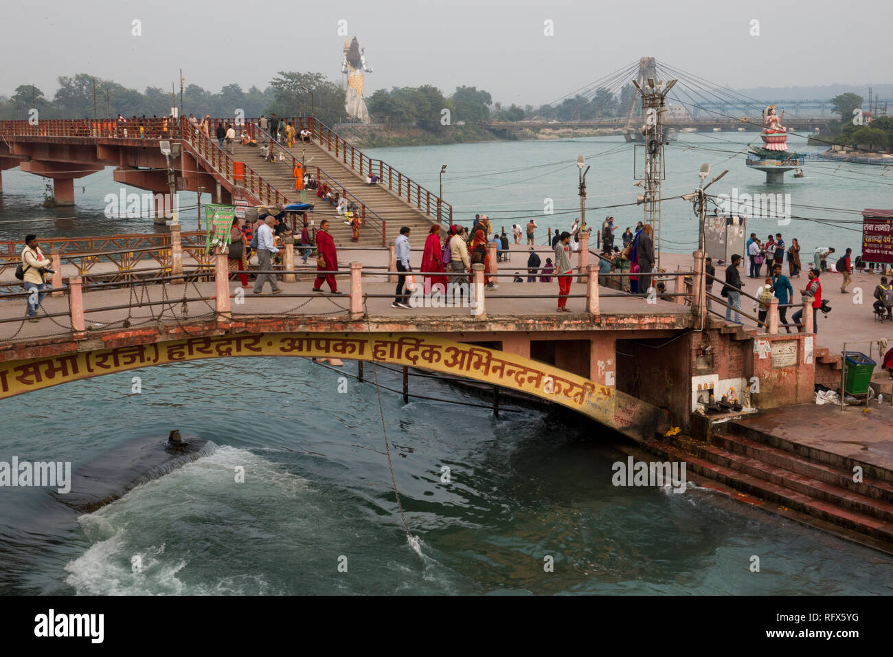 Bridges over the Ganges River in the holy city of Haridwar, Uttarakhand ...
