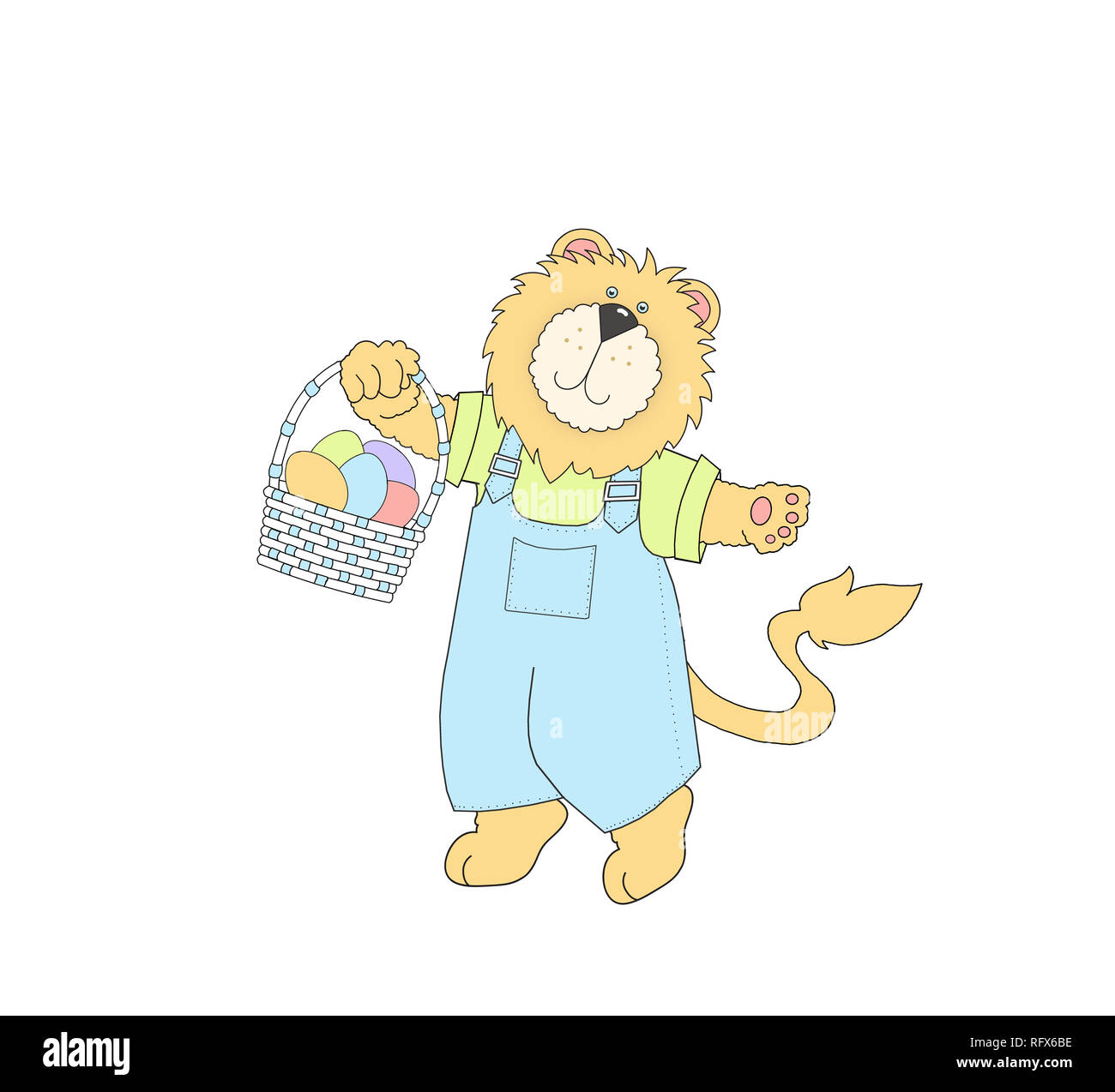 Illustration of a cute lion wearing clothes and carrying an Easter ...