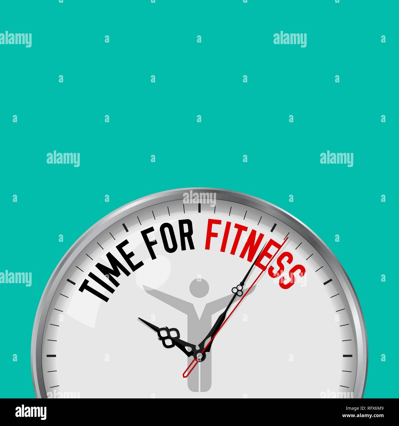Time for Fitness. White Vector Clock with Motivational Slogan. Analog ...
