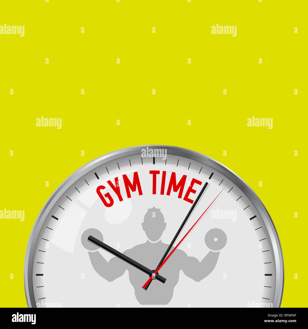Gym Time. White Vector Clock with Motivational Slogan. Analog Metal ...