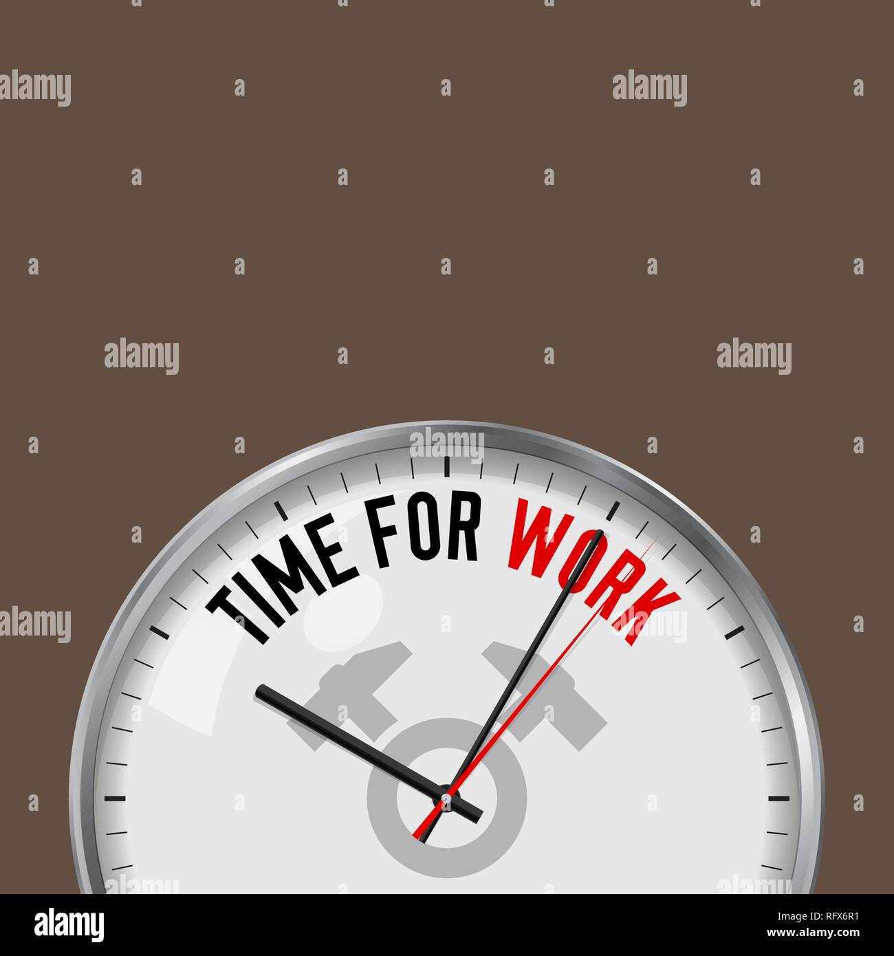 Time for Work. White Vector Clock with Motivational Slogan. Analog ...