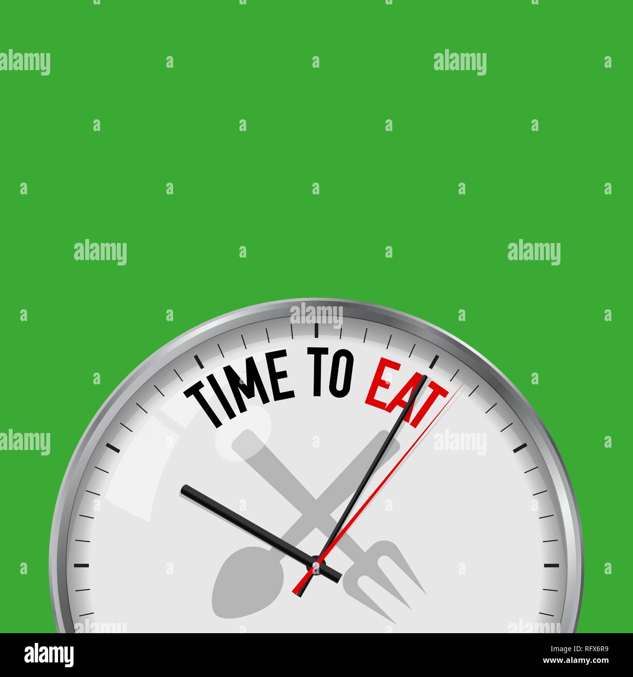 Time to Eat. White Vector Clock with Motivational Slogan. Analog Metal ...