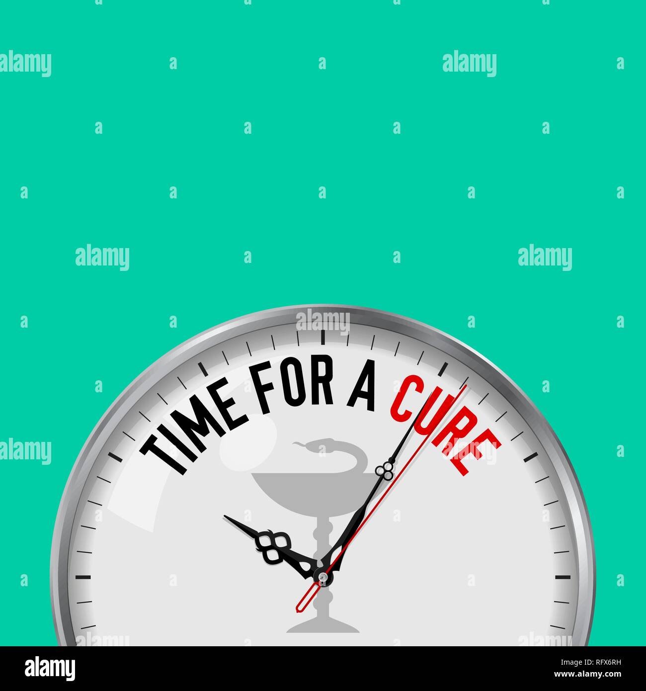Time for a Cure. White Vector Clock with Motivational Slogan. Analog ...