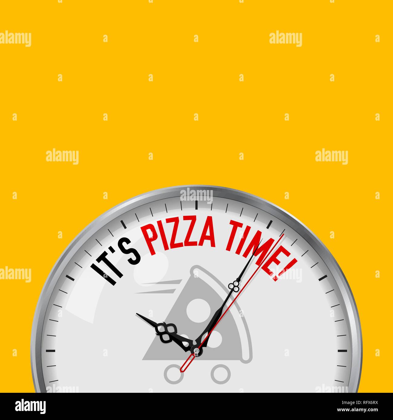 It's Pizza Time. White Vector Clock with Motivational Slogan. Analog ...