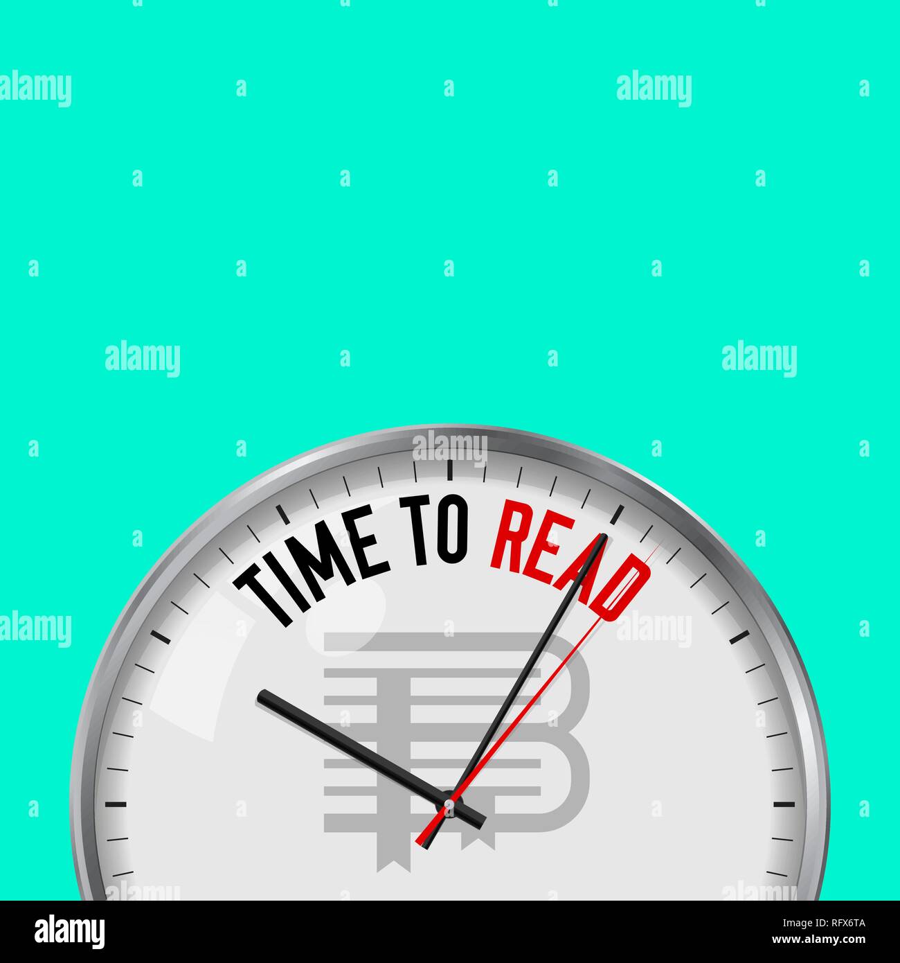 Time to Read. White Vector Clock with Motivational Slogan. Analog Metal ...