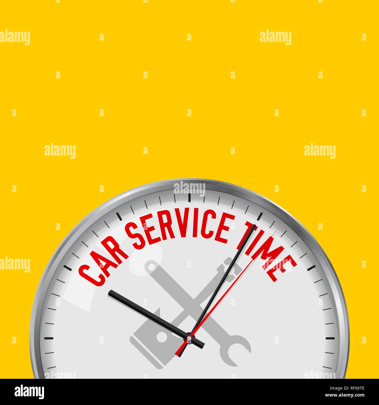 Car Service Time. White Vector Clock with Motivational Slogan. Analog ...