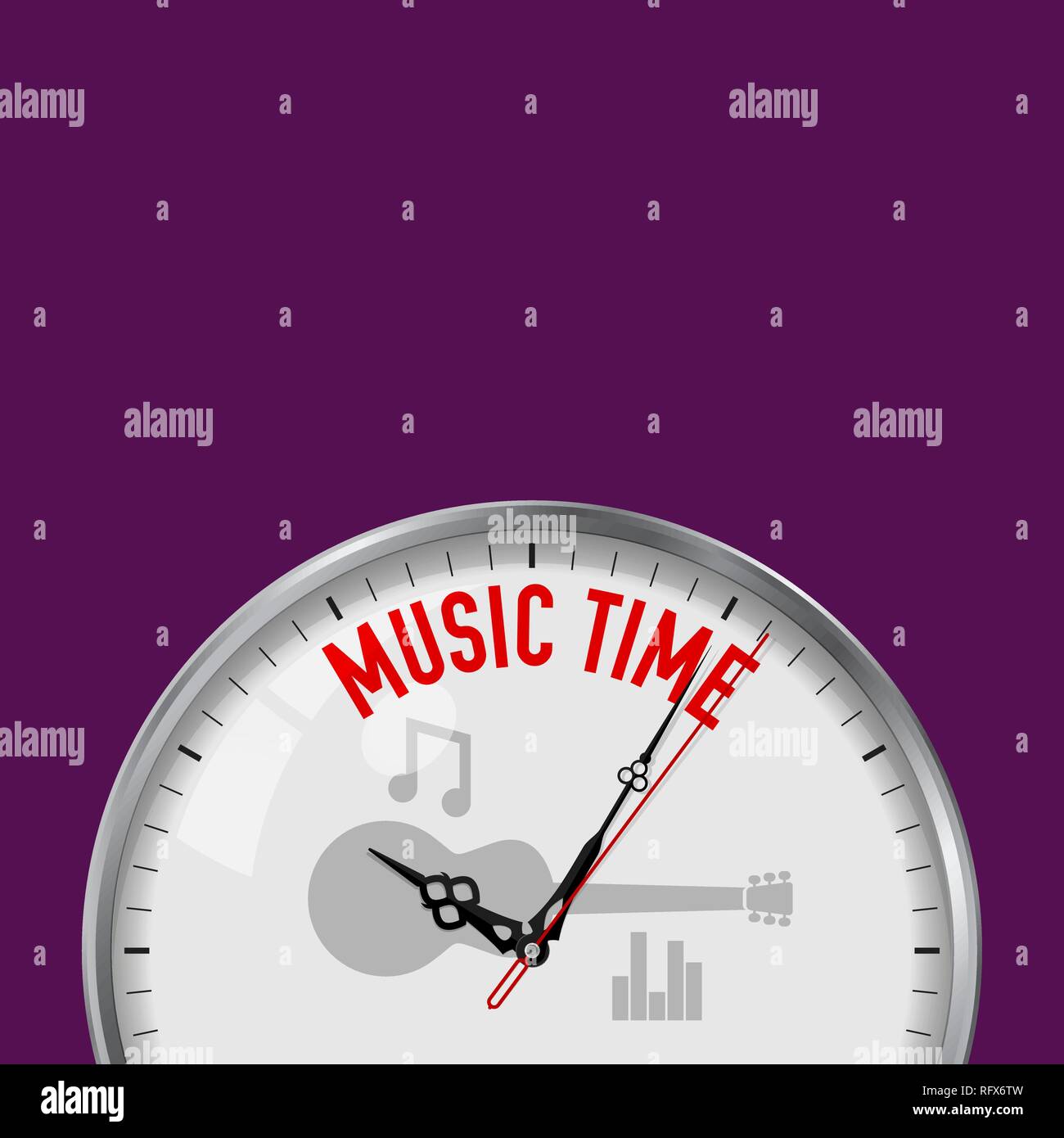 Music Time. White Vector Clock with Motivational Slogan. Analog Metal ...