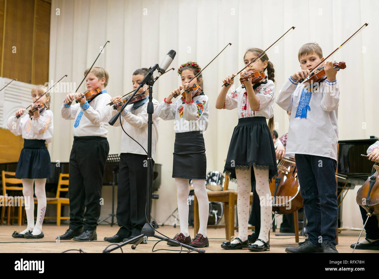 Kiev, Ukraine. January 21 2019 Children's violin ensemble. Children ...