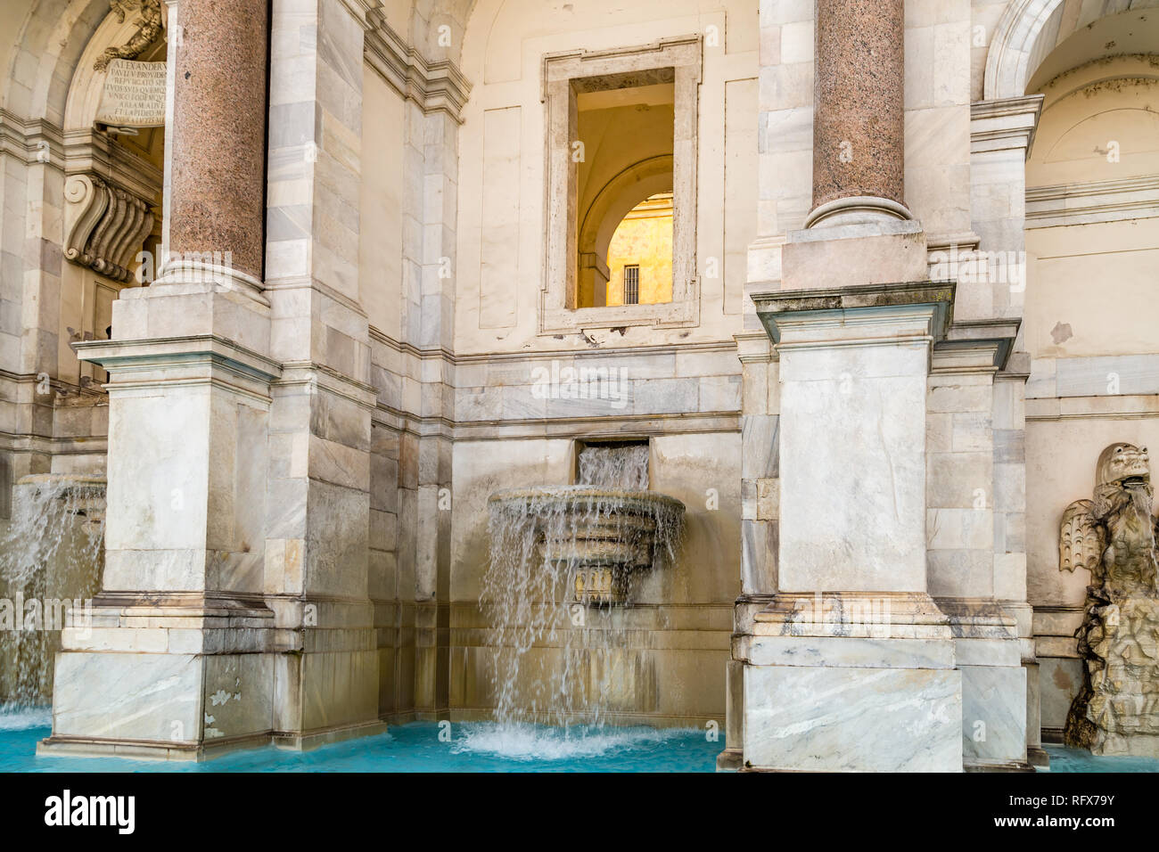 ROME, ITALY - JANUARY 5, 2019: water flowing from monumental fountain ...
