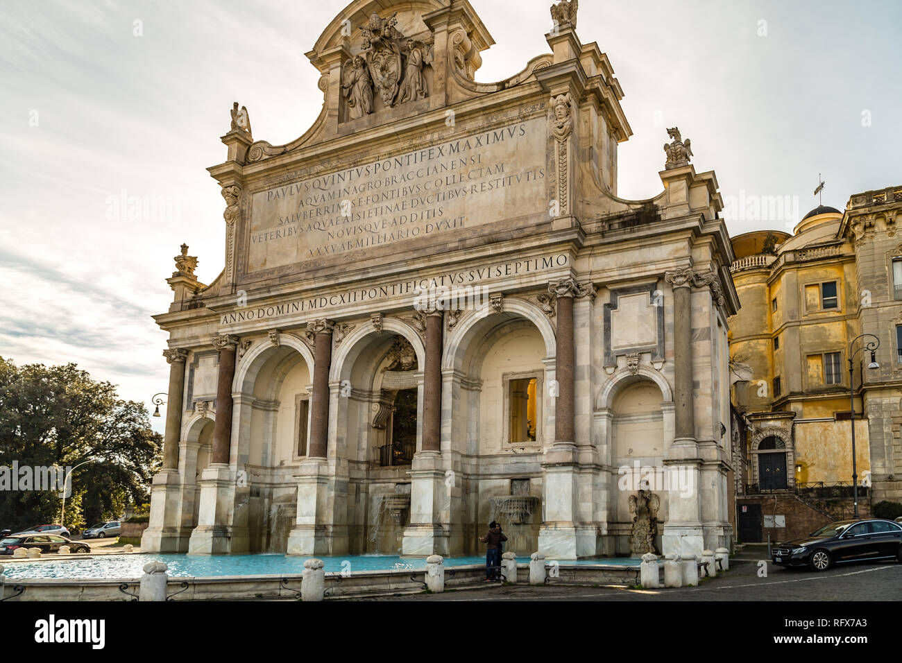 ROME, ITALY - JANUARY 5, 2019: tourists visiting monumental fountain of ...