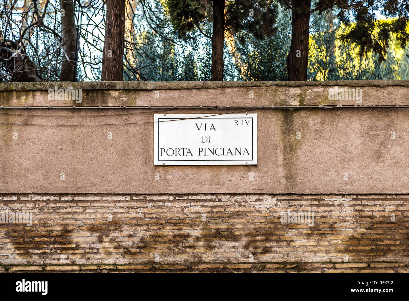 ROME, ITALY - JANUARY 6, 2019: light is enlightening street name sign ...