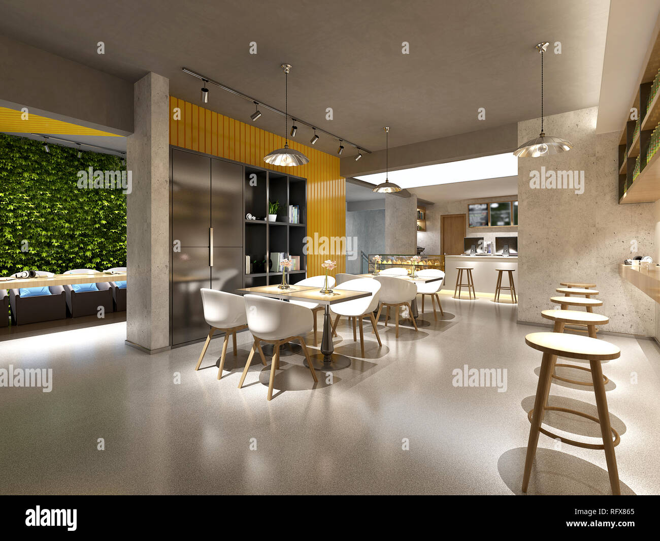 3d render cafe restaurant Stock Photo - Alamy