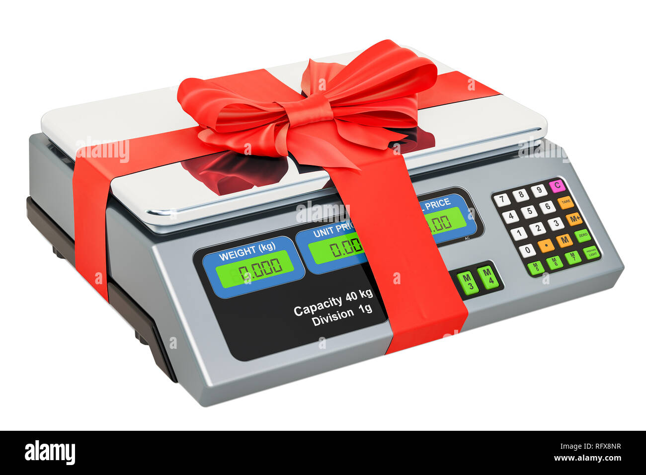 Price computing scale with bow and ribbon, gift concept. 3D rendering ...