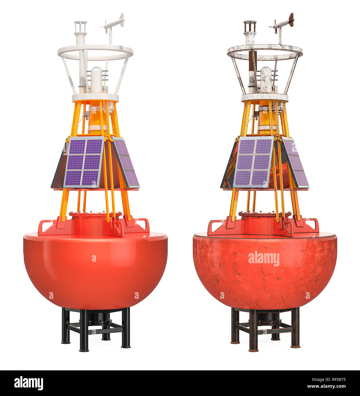 Weather buoys new and rusty, 3D rendering isolated on white background ...