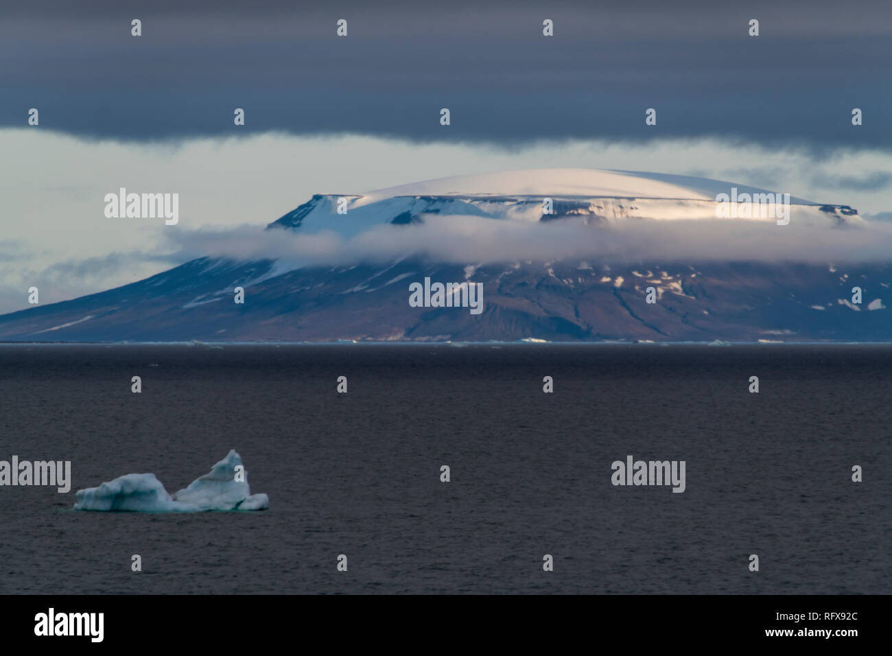 Flat table mountains covered with ice, Franz Josef Land archipelago ...