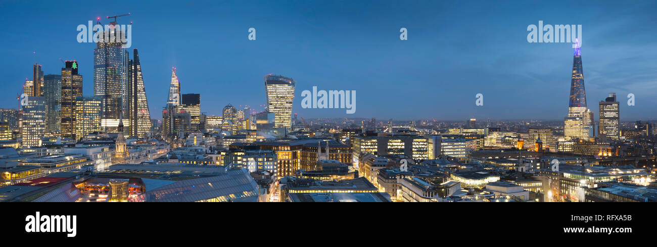 europe, UK, England, London, City Shard panorama dusk 2019 January ...