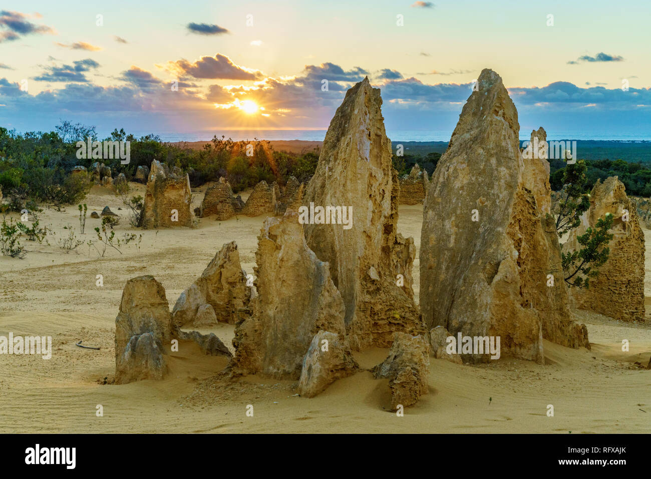 sunset over pinnacles desert at nambung national park, western ...