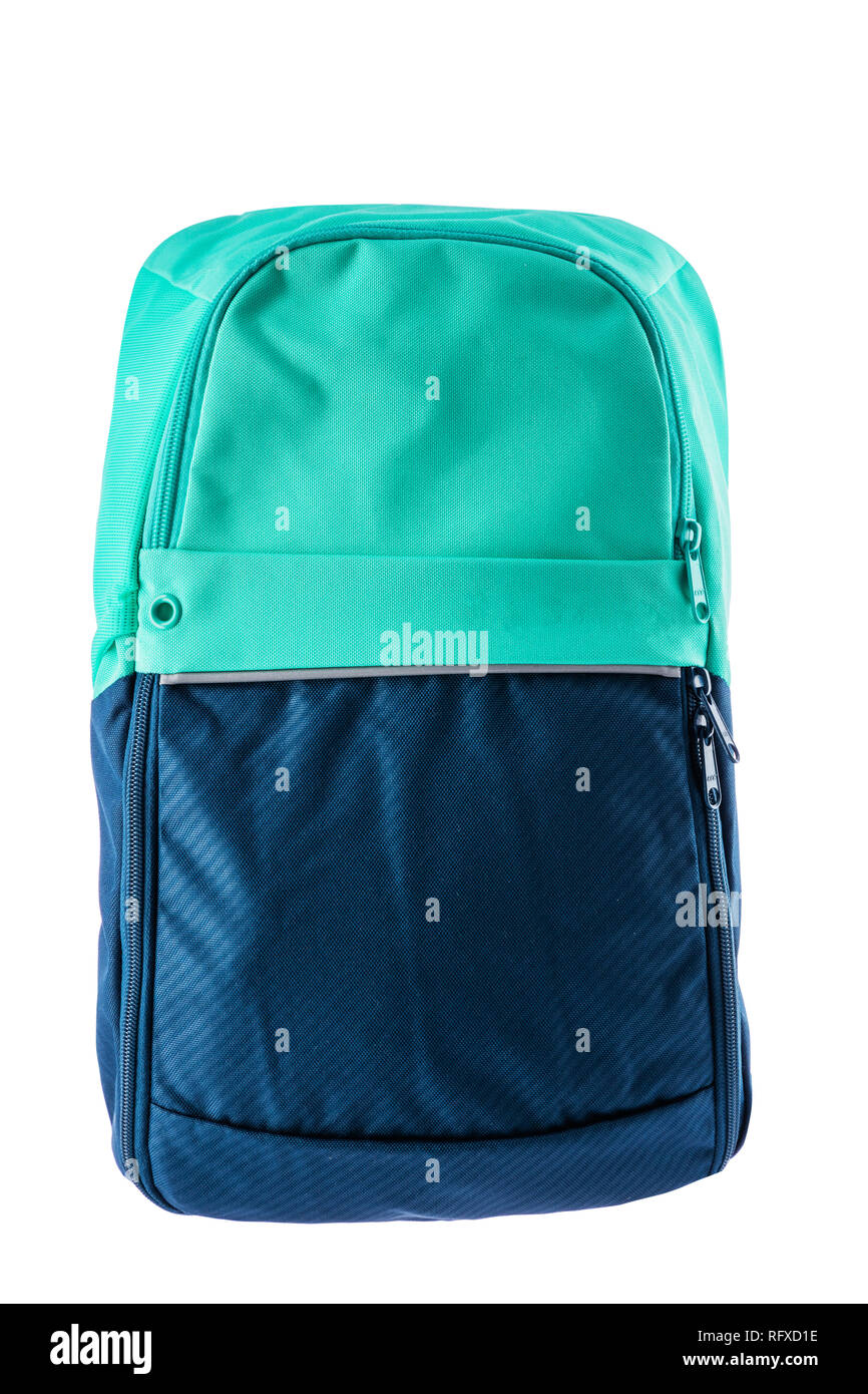 Blue backpack isolated on white background Stock Photo - Alamy