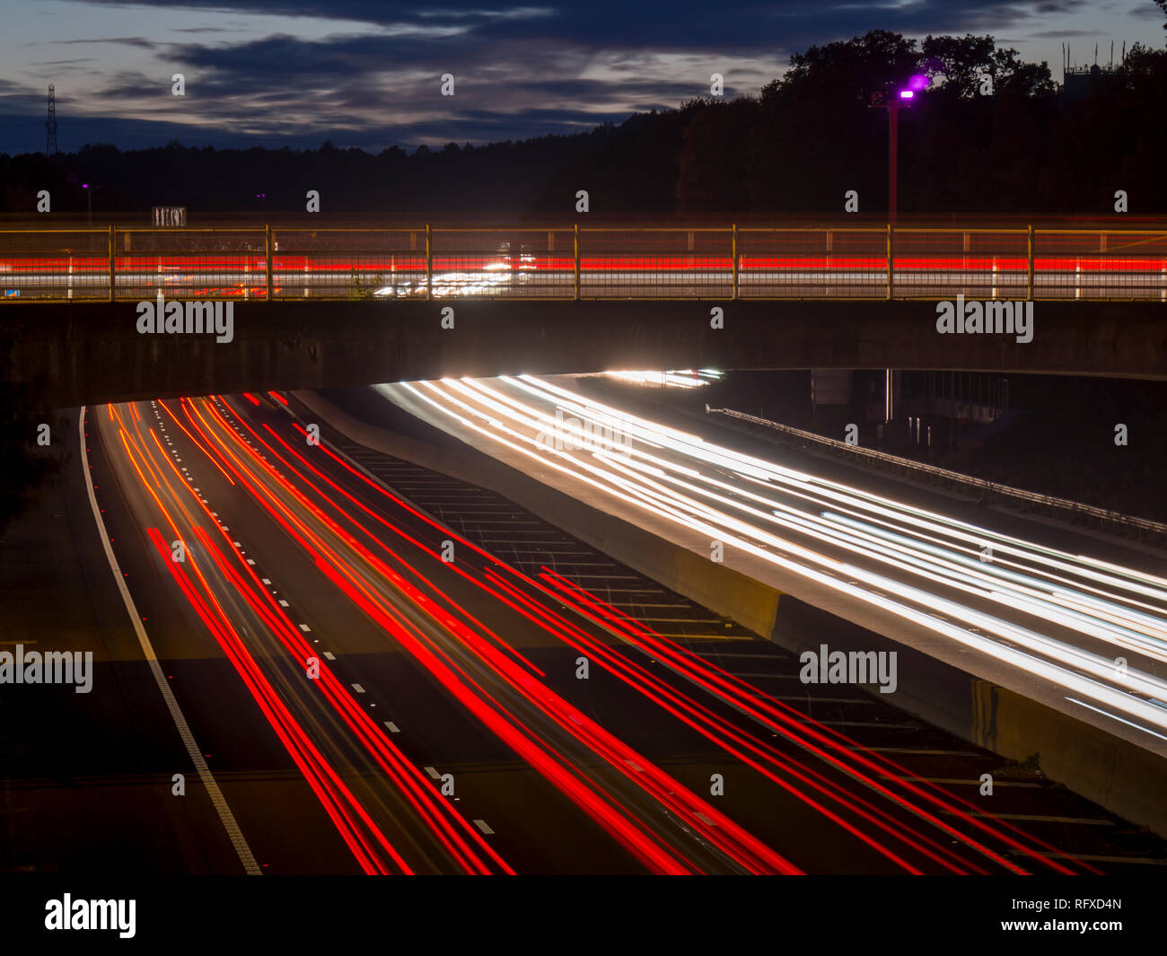 europe, UK, England, Surrey, M3 motorway light trails Stock Photo - Alamy