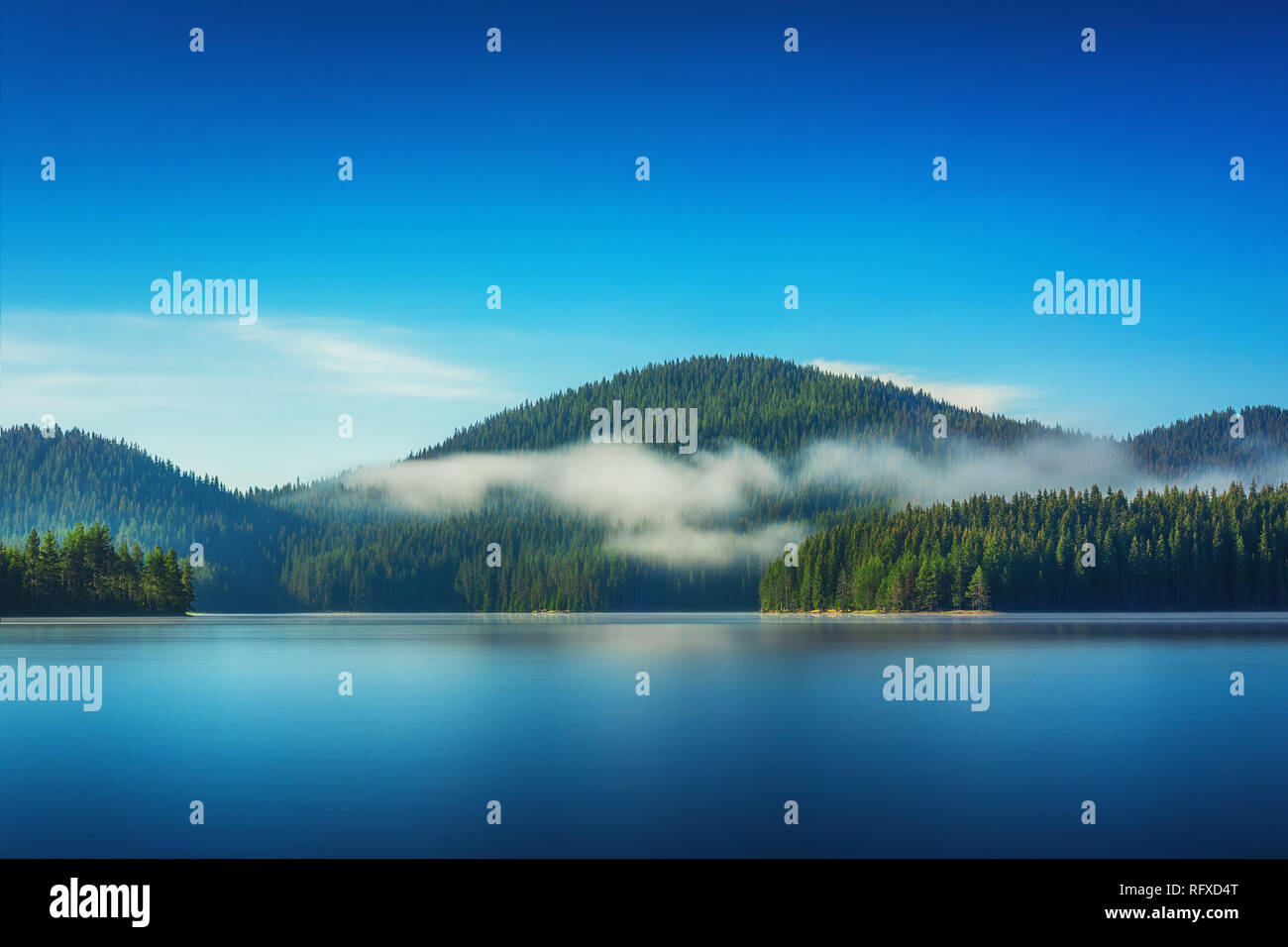Foggy forest lake mountains hi-res stock photography and images - Alamy